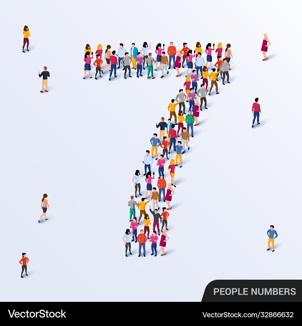 Large group people in number 7 seven form Vector Image