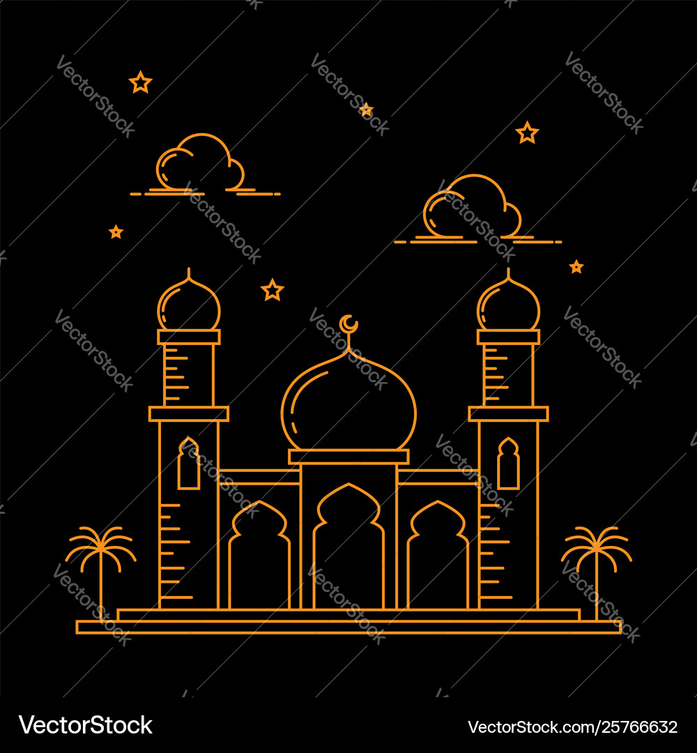 Mosque building line art design isolated black Vector Image