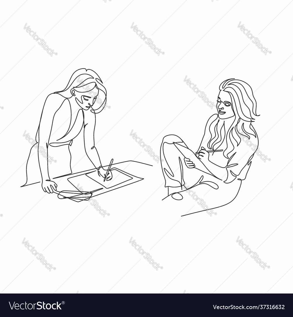 One continuous line drawing young serious Vector Image