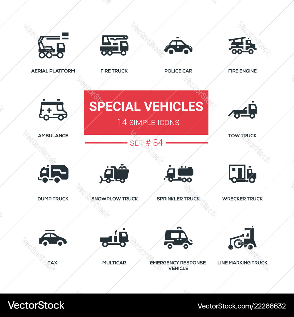 Special vehicles - flat design style icons set Vector Image