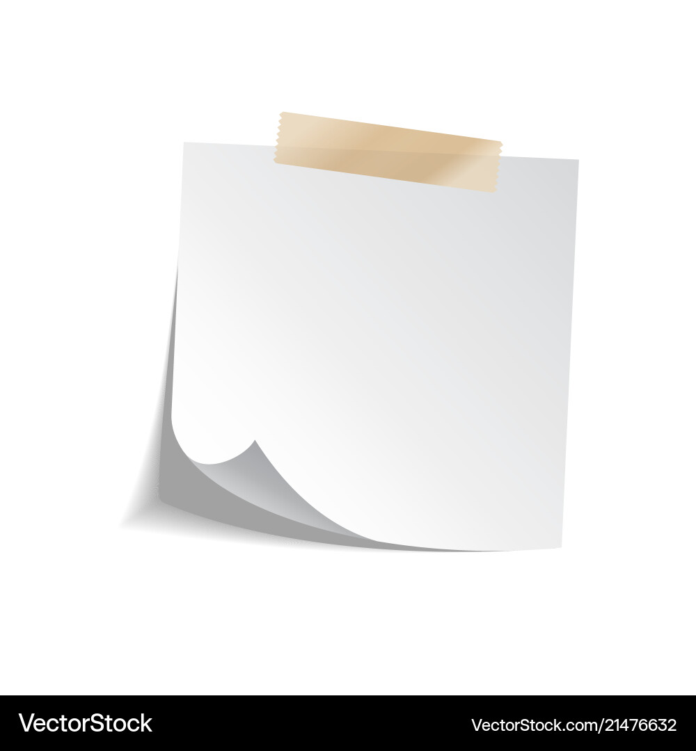 Sticky paper note with tape and shadow isolated on