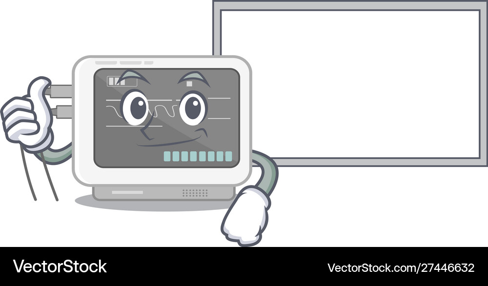Thumbs up with board ecg machine cartoon Vector Image