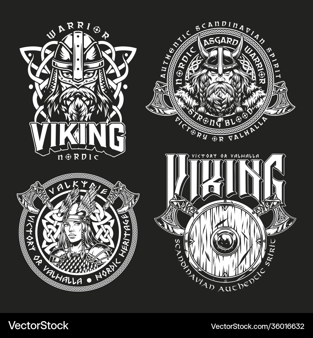 Vintage viking monochrome labels Royalty Free Vector Image