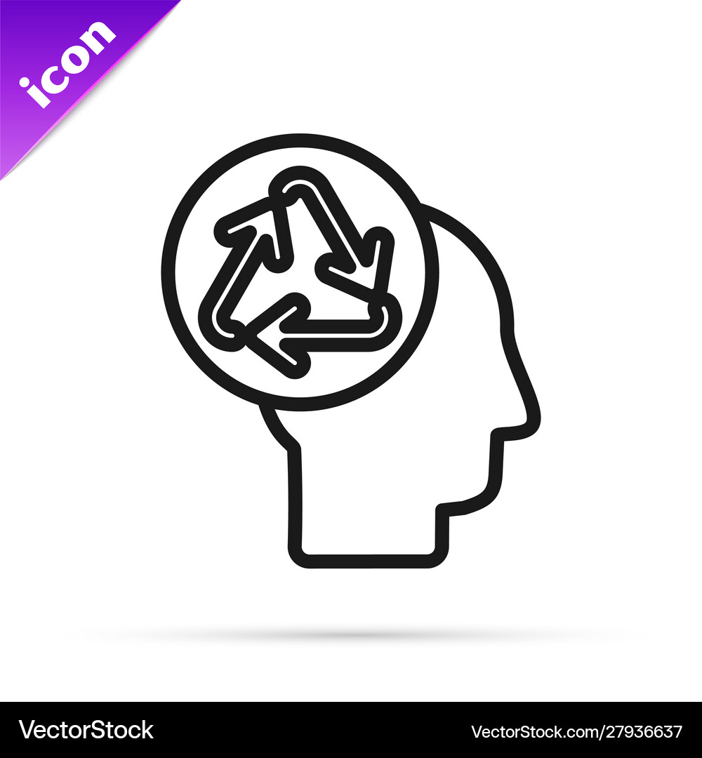 Black line human head with recycle icon isolated Vector Image