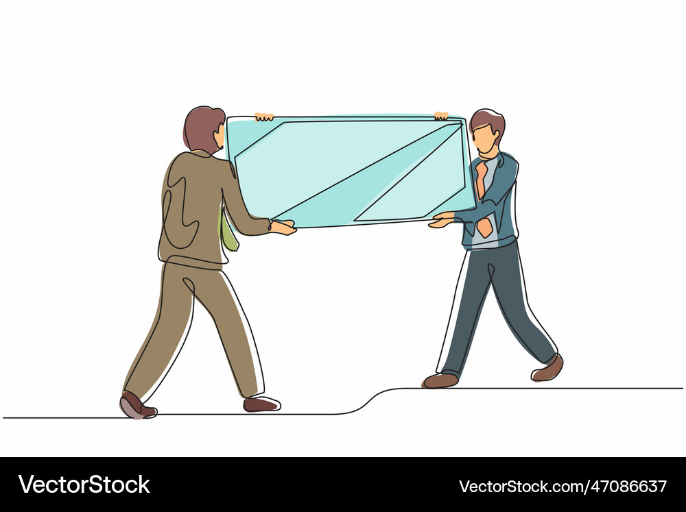 Continuous one line drawing male loaders carrying Vector Image
