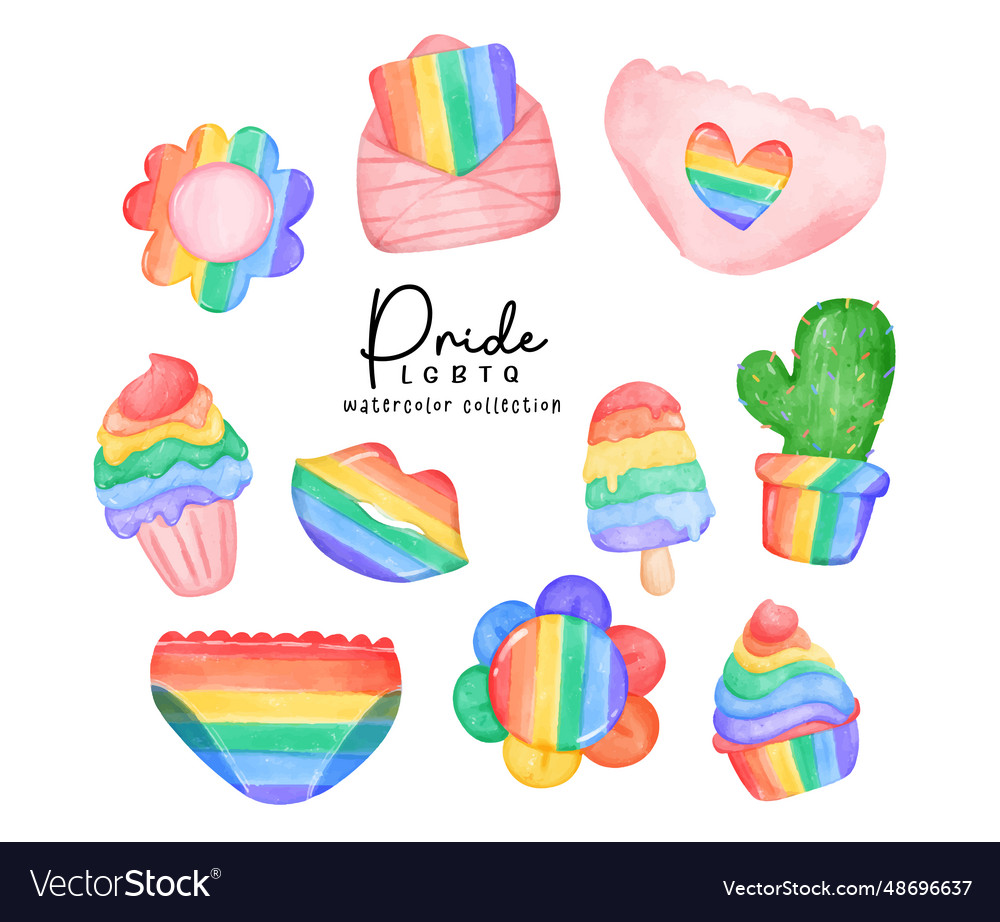 Cute cheerful pride month watercolor decoration Vector Image