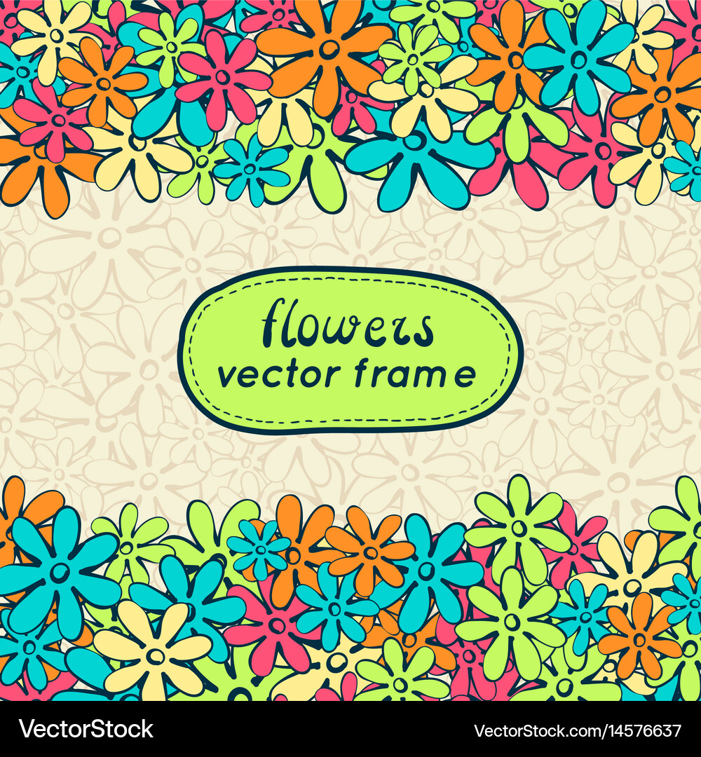 Doodle flowers frame Royalty Free Vector Image