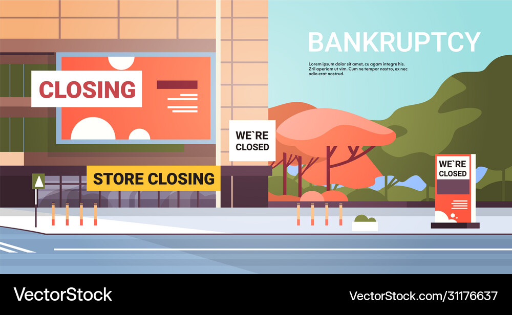 Empty shopping mall with store closing sign Vector Image