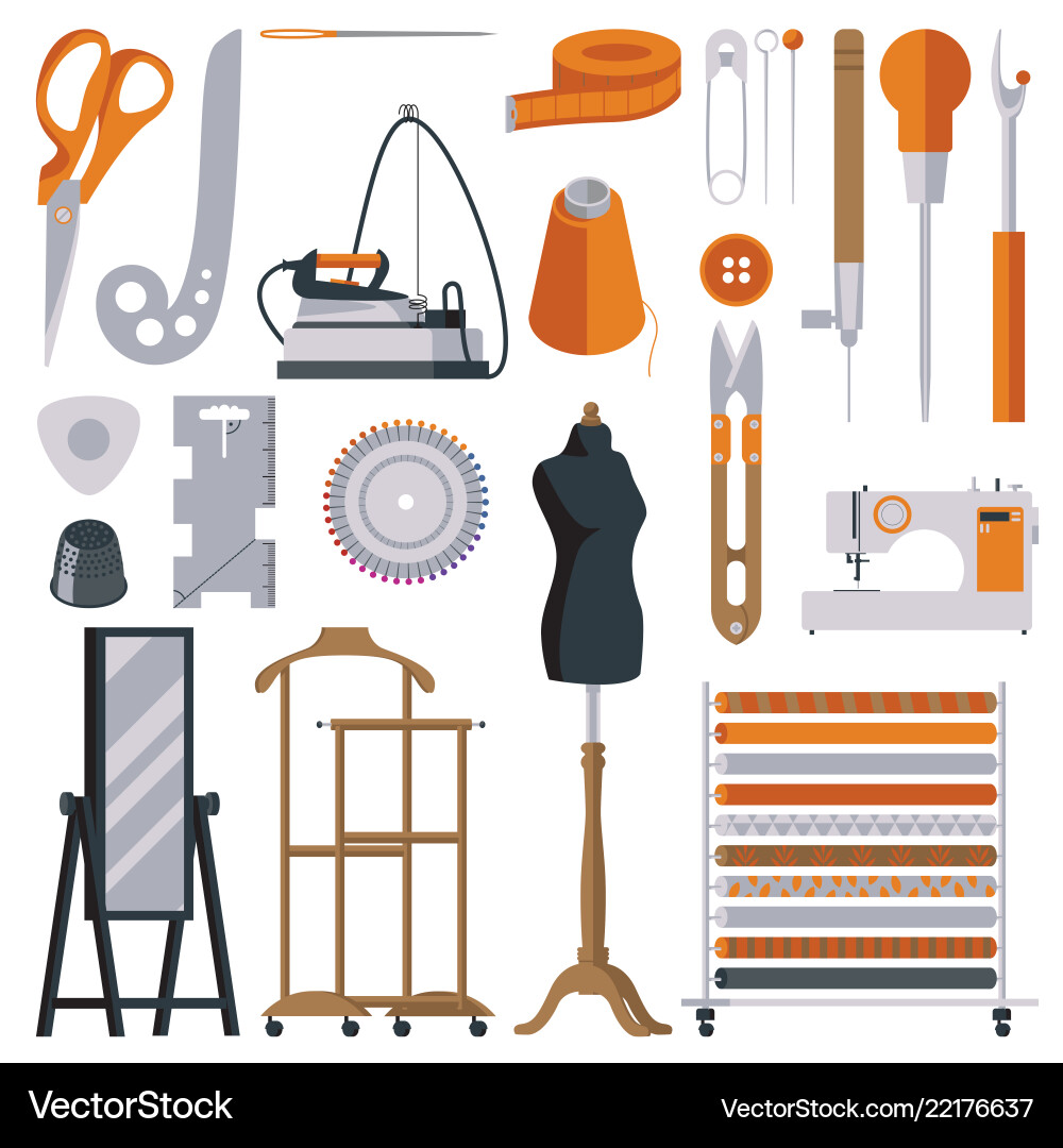 Flat tailor objects set collection for creating Vector Image