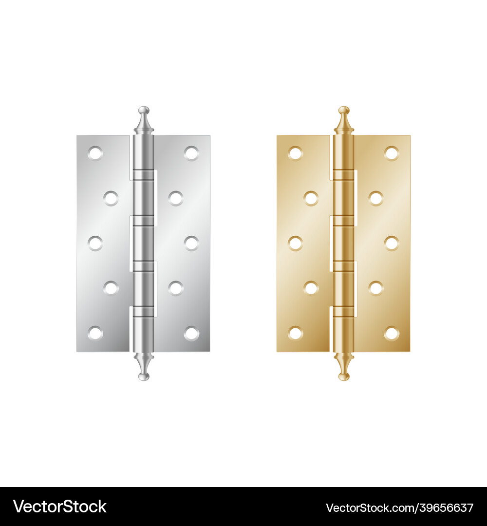 Golden and silver hinges for doors metal ironware Vector Image