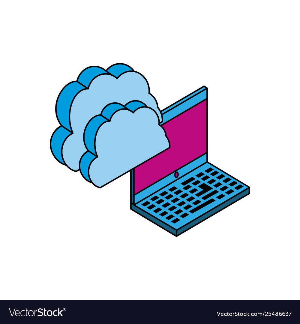Laptop computer with cloud computing Royalty Free Vector