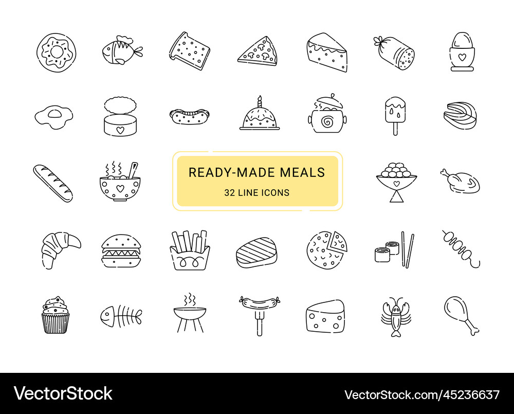 Ready made meals 32 line icons Royalty Free Vector Image