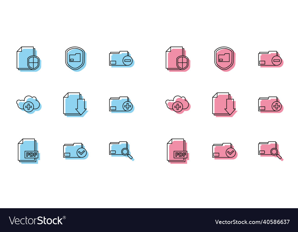 Set line pdf file document document folder Vector Image
