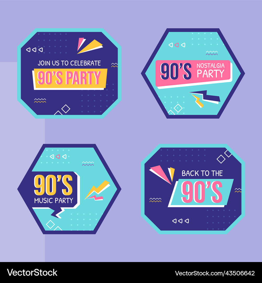 90s retro party label template flat cartoon Vector Image