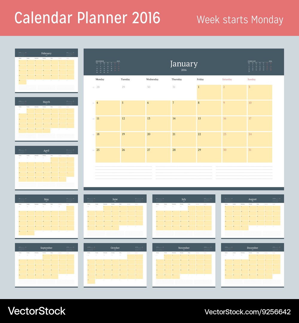Calendar planner for 2016 year design print Vector Image