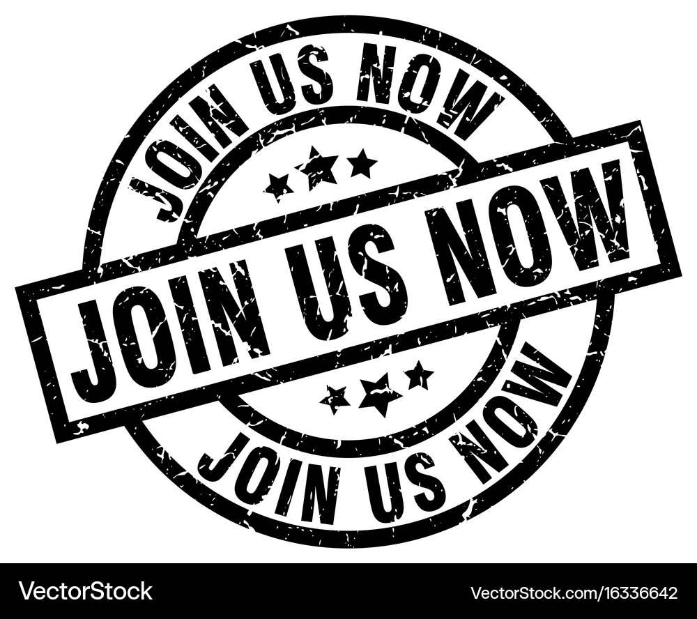 Join us now round grunge black stamp Royalty Free Vector