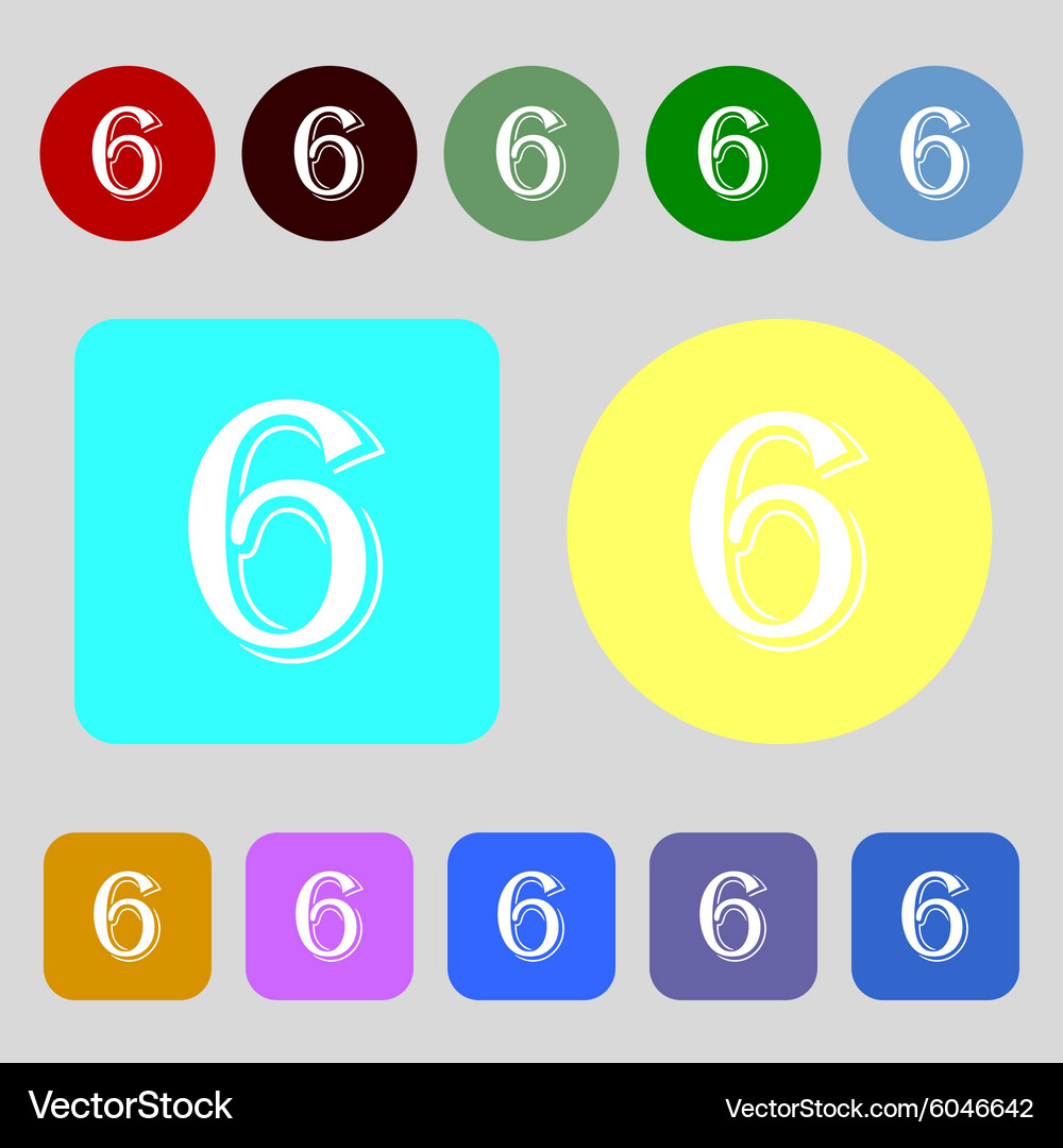 Number six icon sign 12 colored buttons flat Vector Image
