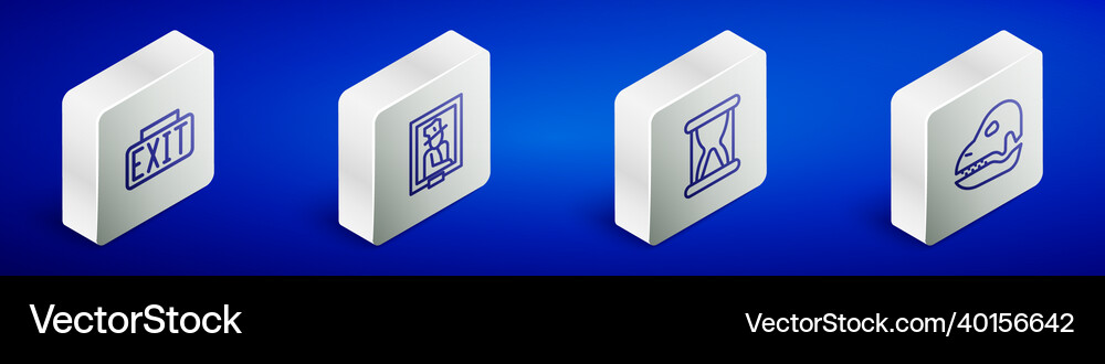 Set isometric line exit sign portrait in museum Vector Image