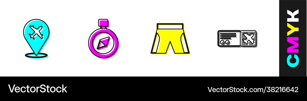 Set plane compass short or pants and airline Vector Image