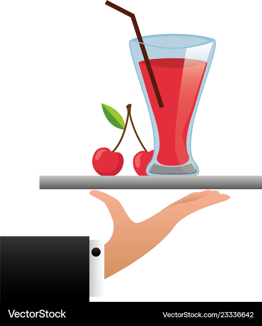 Tray handcherry juice cup with straw Royalty Free Vector