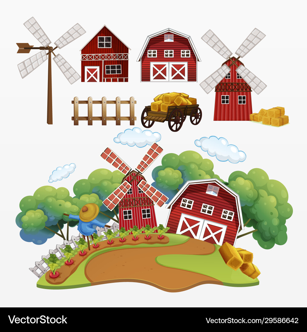 Variety farm cartoon set Royalty Free Vector Image