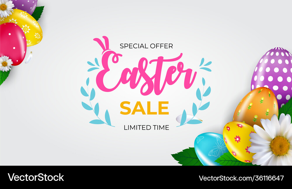 Easter sale poster template with 3d realistic Vector Image