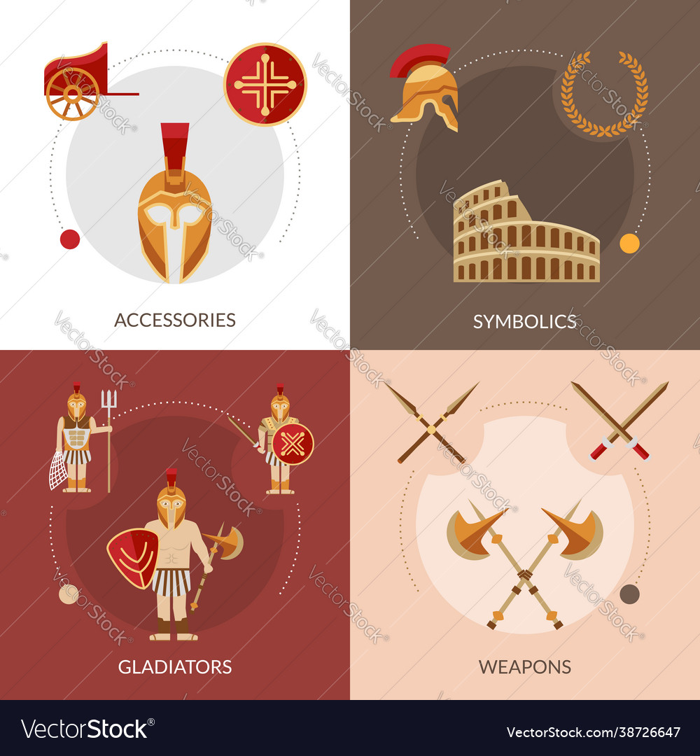 Gladiator flat set Royalty Free Vector Image - VectorStock