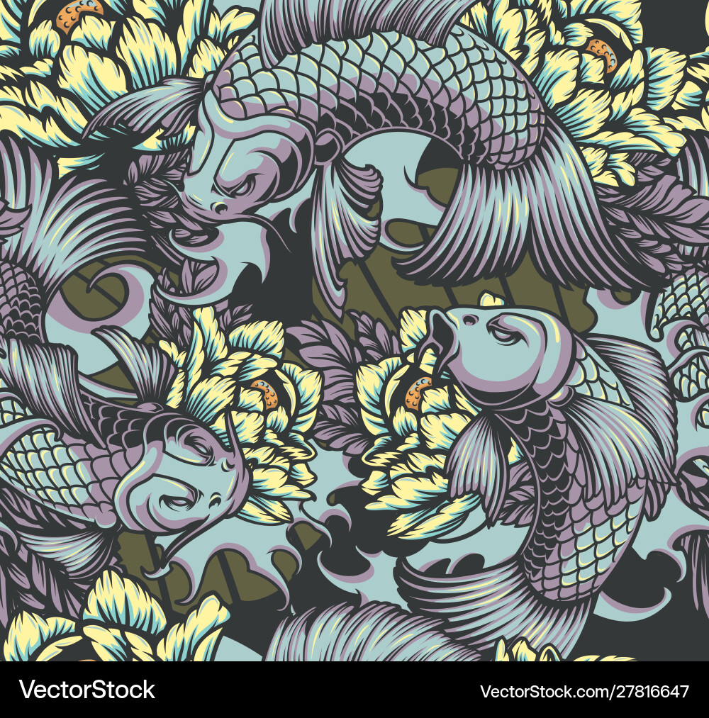 Japanese style seamless color pattern with koi Vector Image