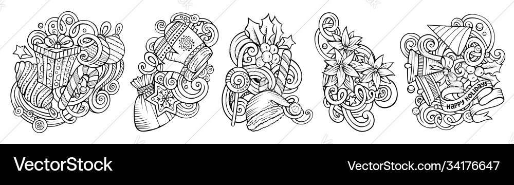New year cartoon doodle designs set Royalty Free Vector