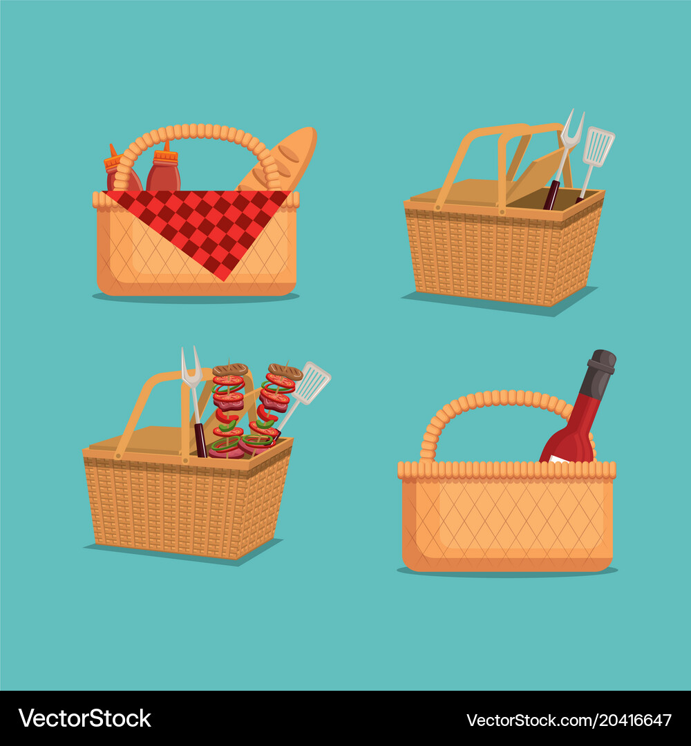 Picnic party invitation set icons Royalty Free Vector Image