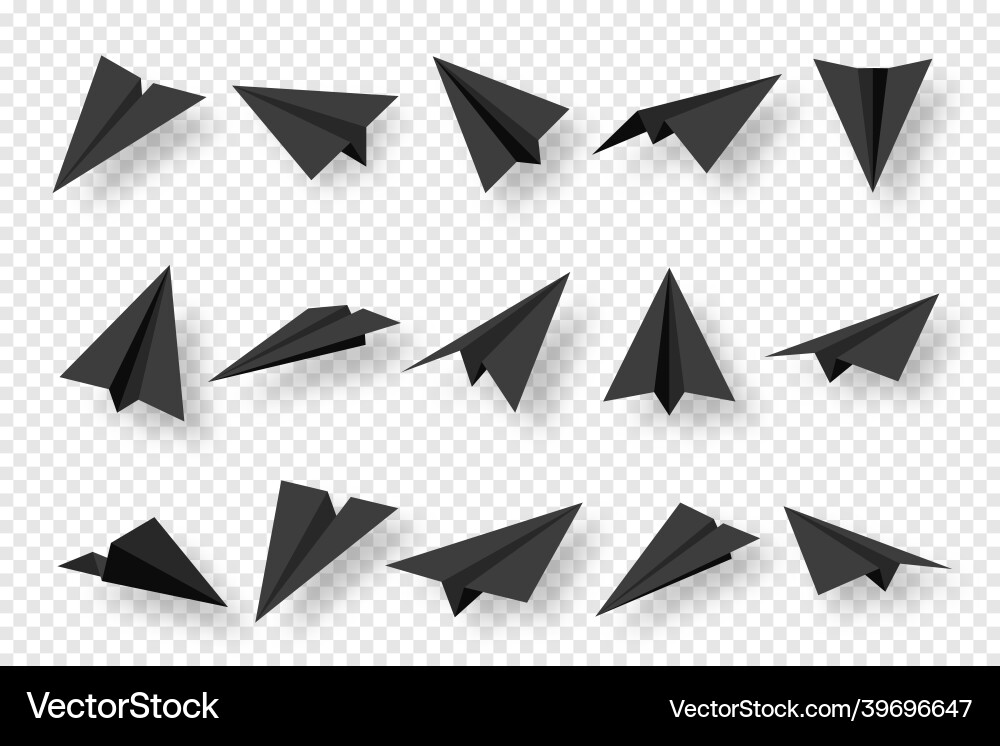 Realistic black handmade paper planes isolated Vector Image