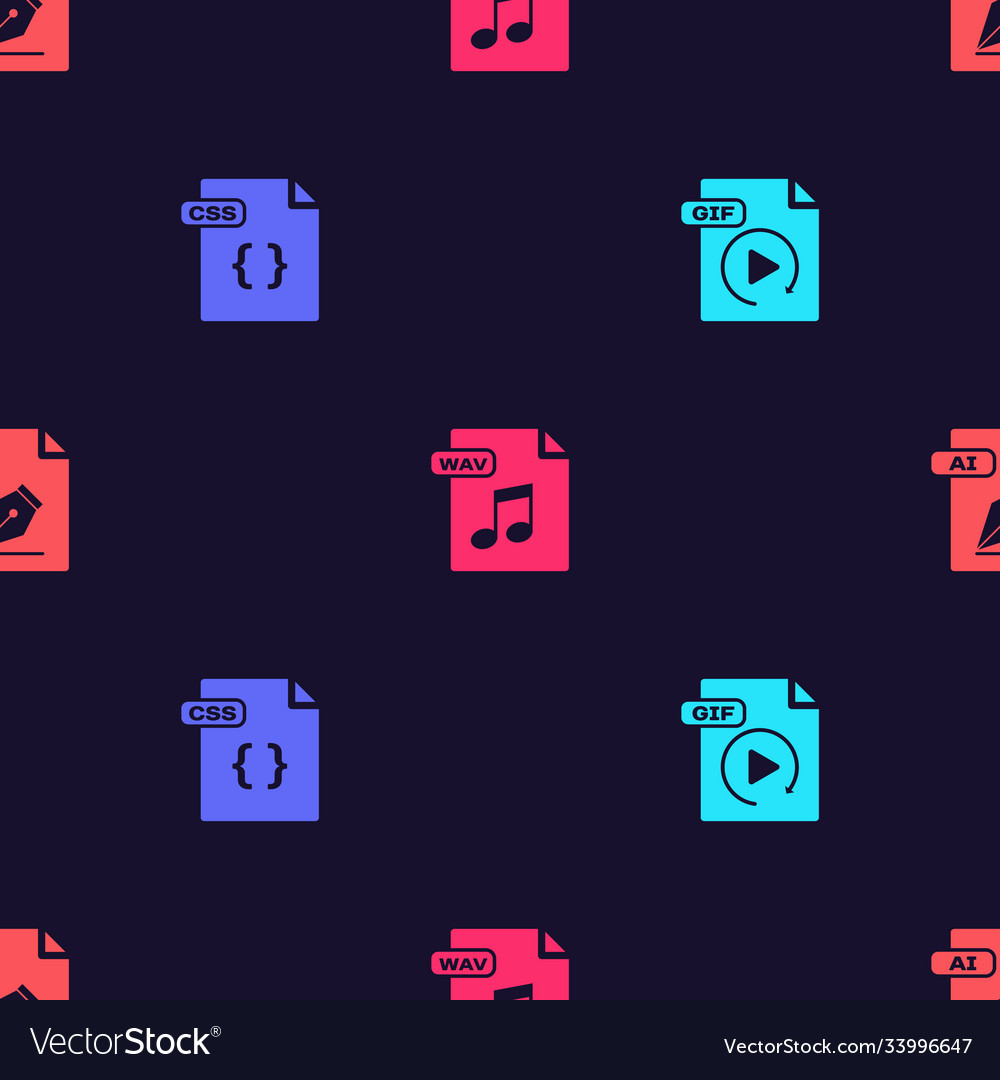 Set gif file document css wav and ai on seamless Vector Image