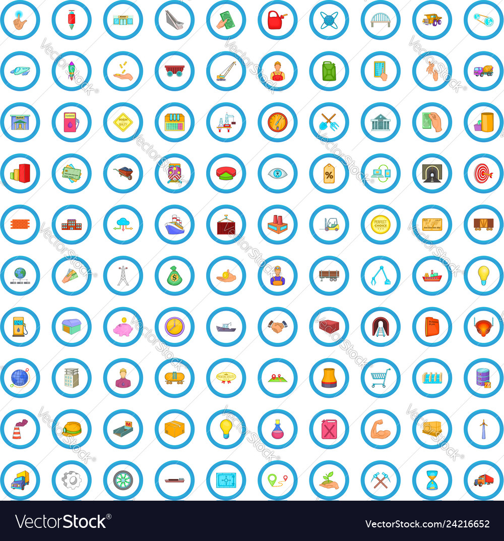 100 Economics Icons Set Cartoon Style Royalty Free Vector