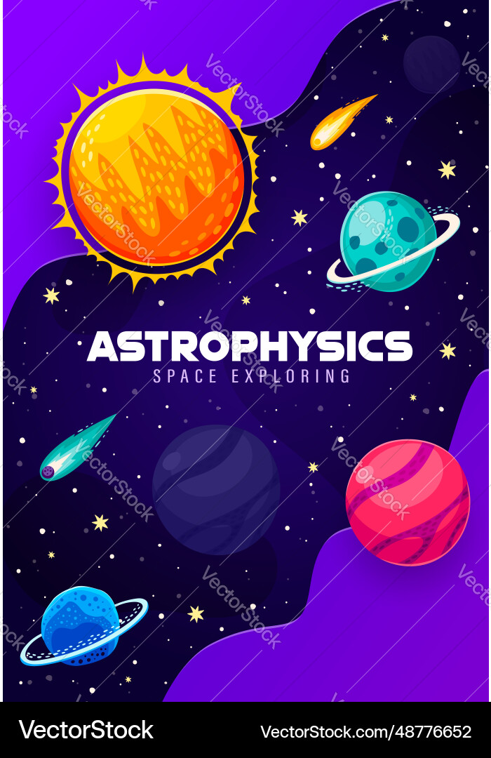 Astrophysics poster galaxy planets and stars Vector Image