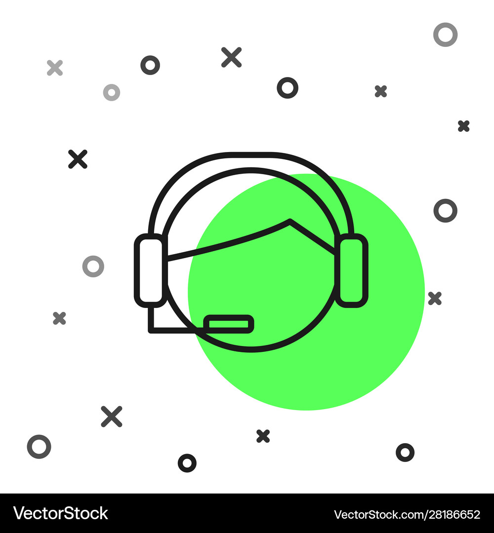 Black line man with a headset icon isolated Vector Image