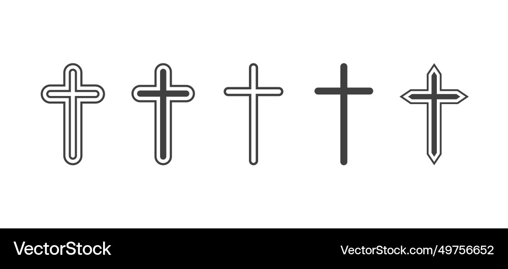 Flat black christian cross icons set Royalty Free Vector