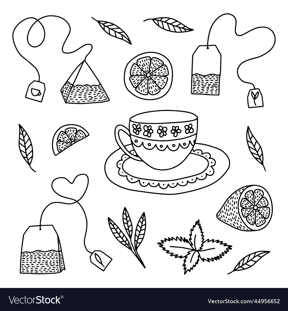 Hand drawn doodle tea collection Royalty Free Vector Image Hand drawn doodle tea collection Royalty Free Vector Image