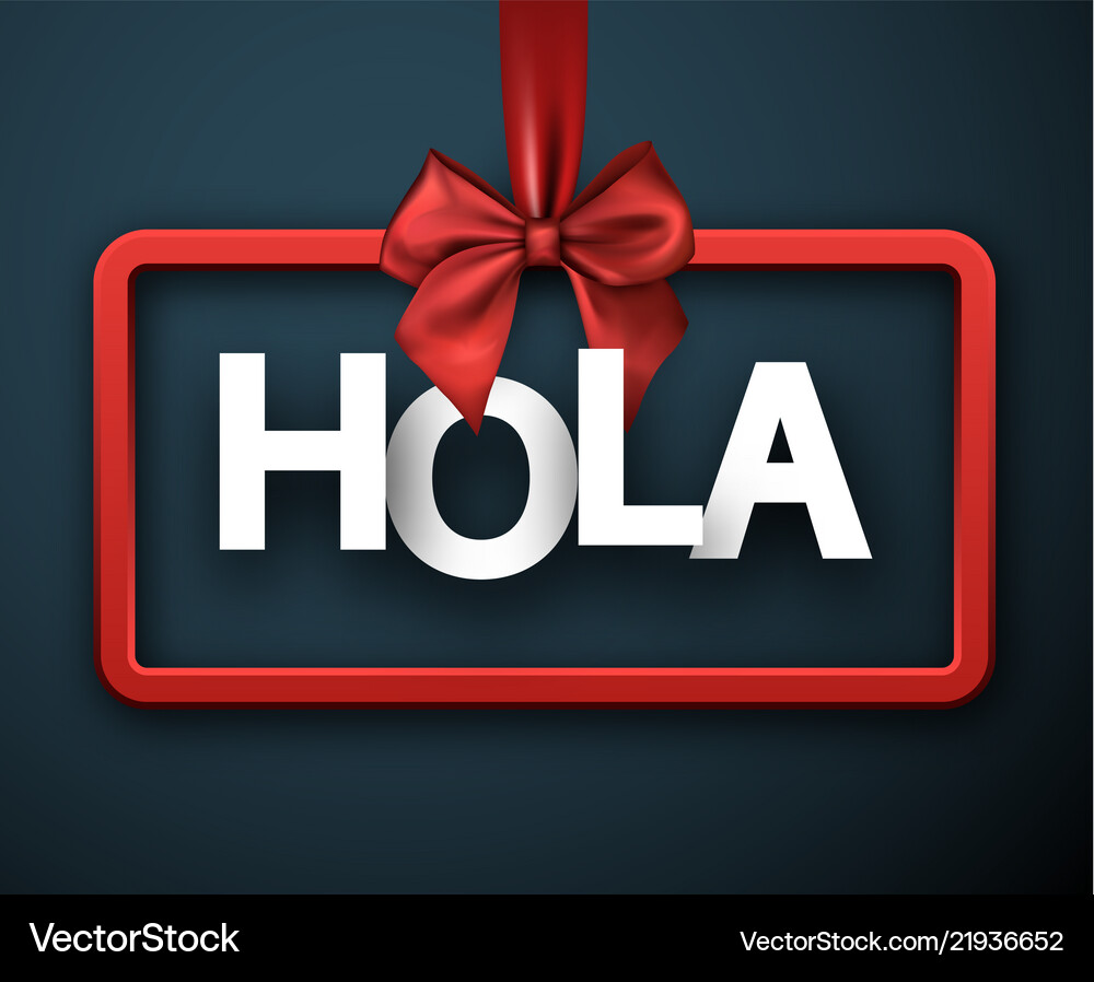 Hey sign with red satin bow on blue background Vector Image