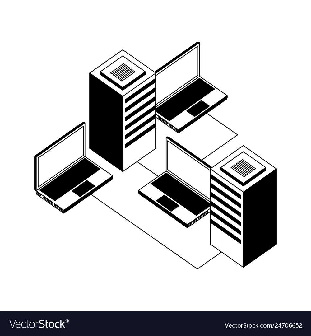 Laptops computers and server with circuit Vector Image