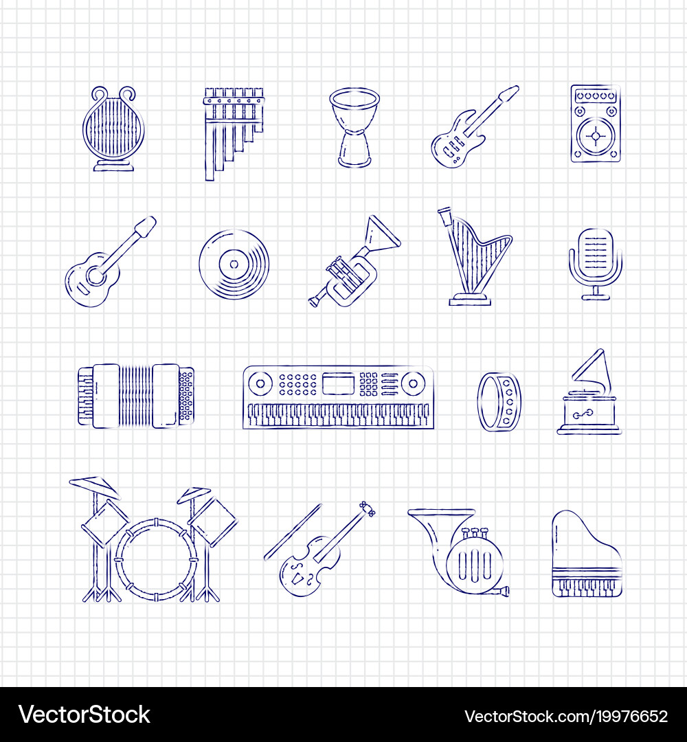 Music concert instruments thin line icons Vector Image
