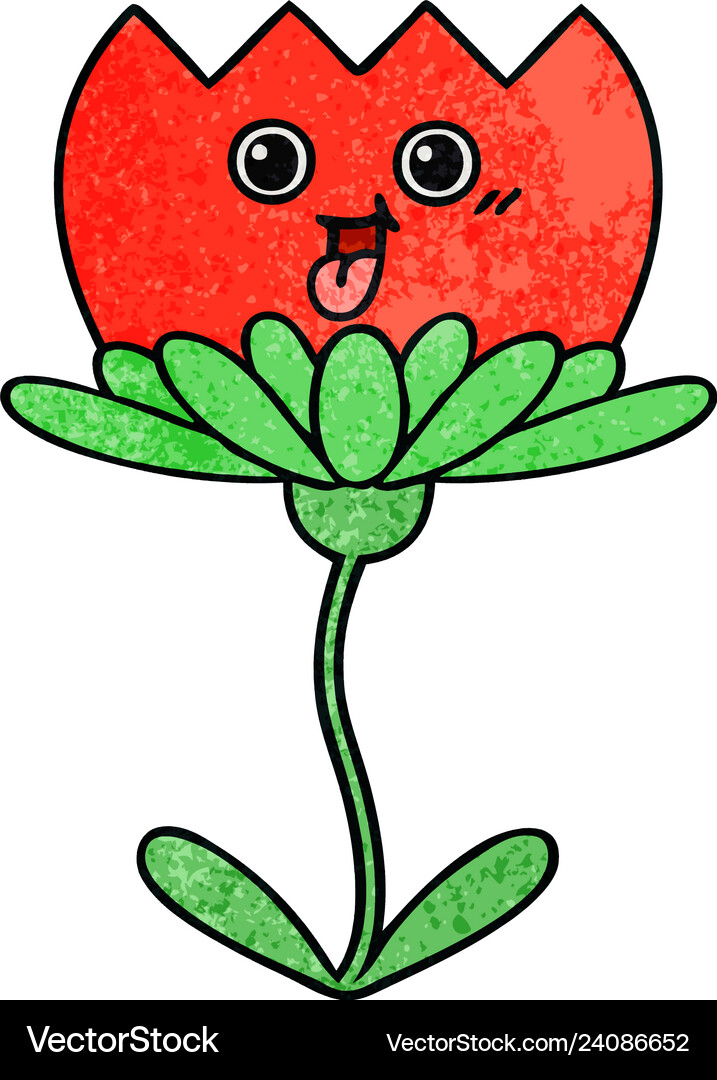 Retro grunge texture cartoon flower Royalty Free Vector