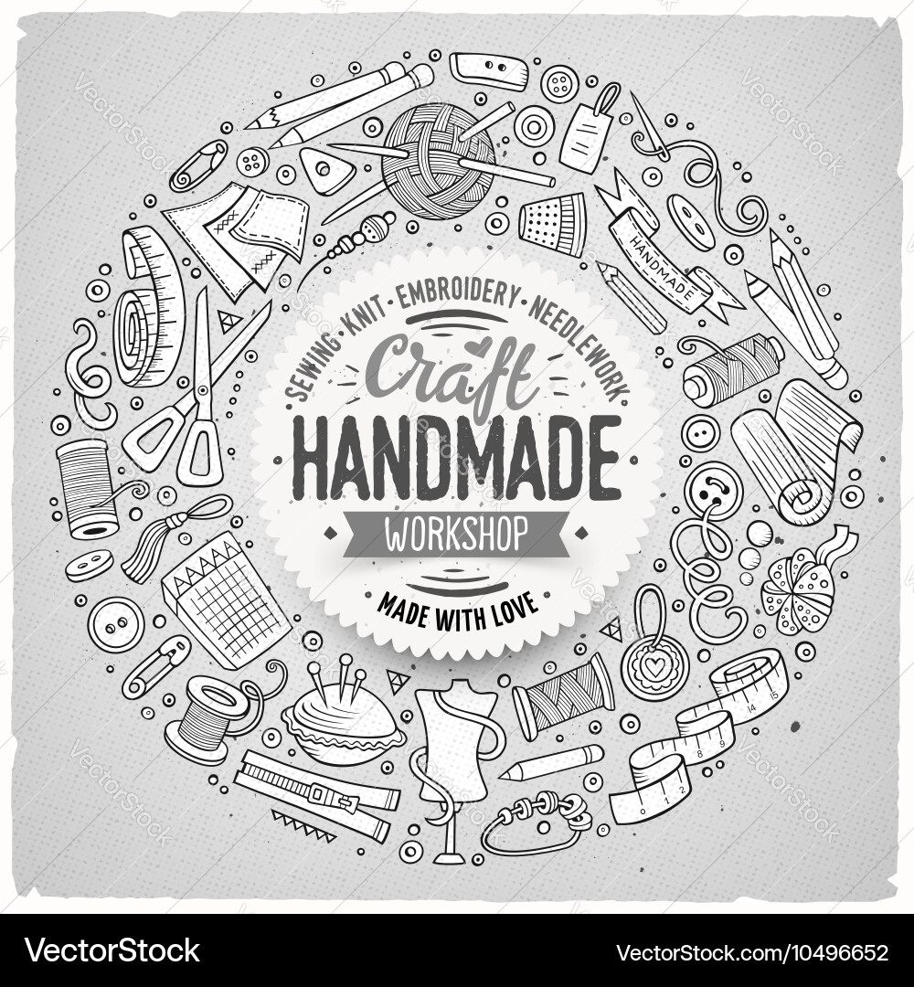 Set handmade cartoon doodle objects symbols Vector Image