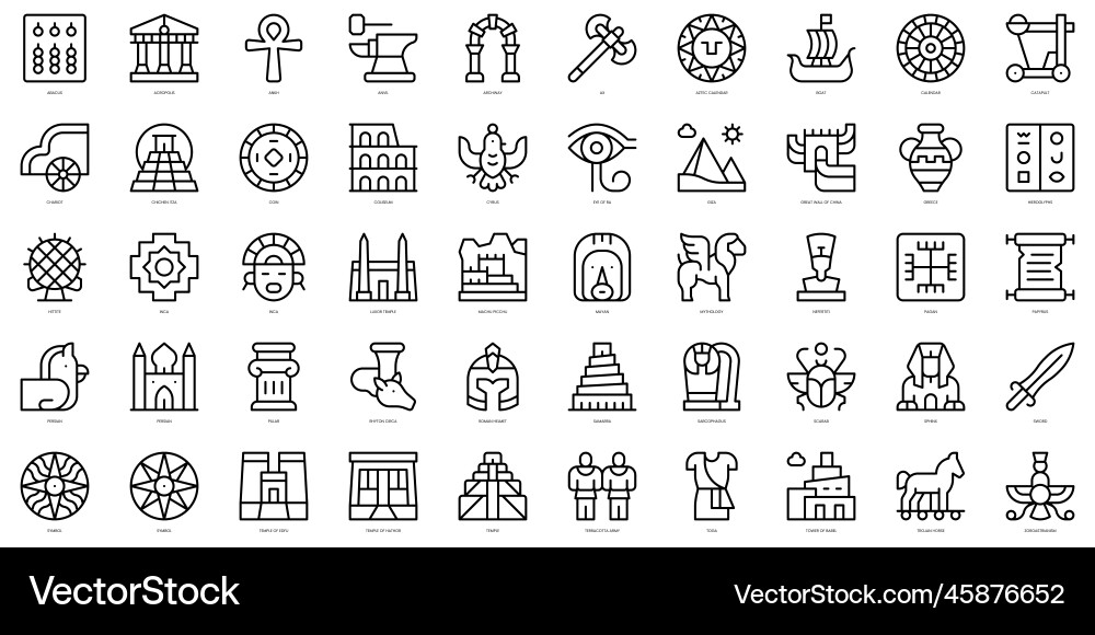 Set of thin line ancient civilization icons Vector Image
