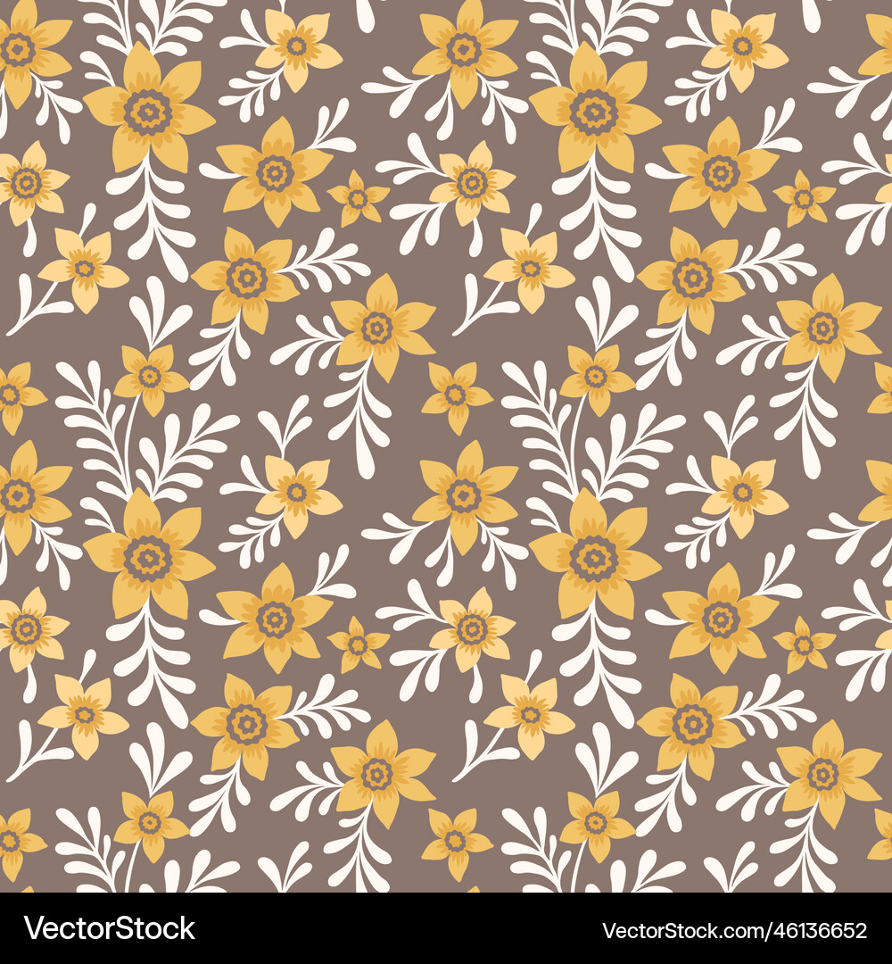 Simple vintage pattern cute yellow flowers brown Vector Image