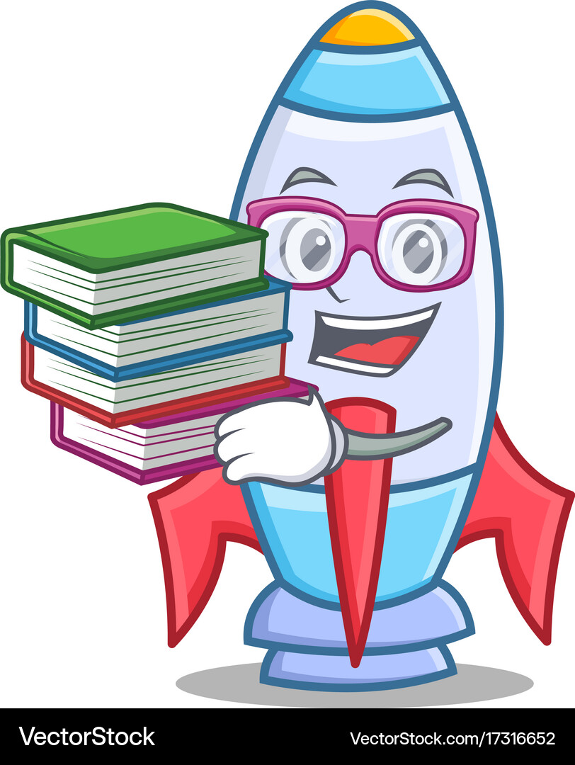 Student with book cute rocket character cartoon Vector Image