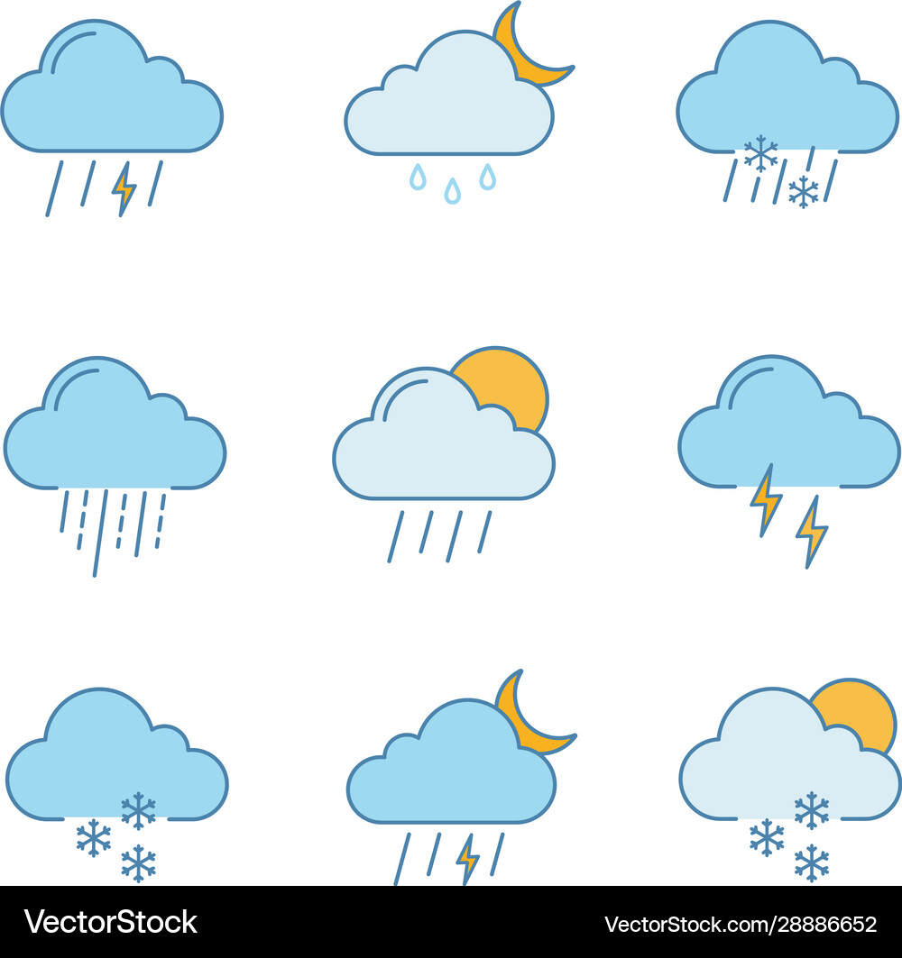 Weather forecast color icons set Royalty Free Vector Image