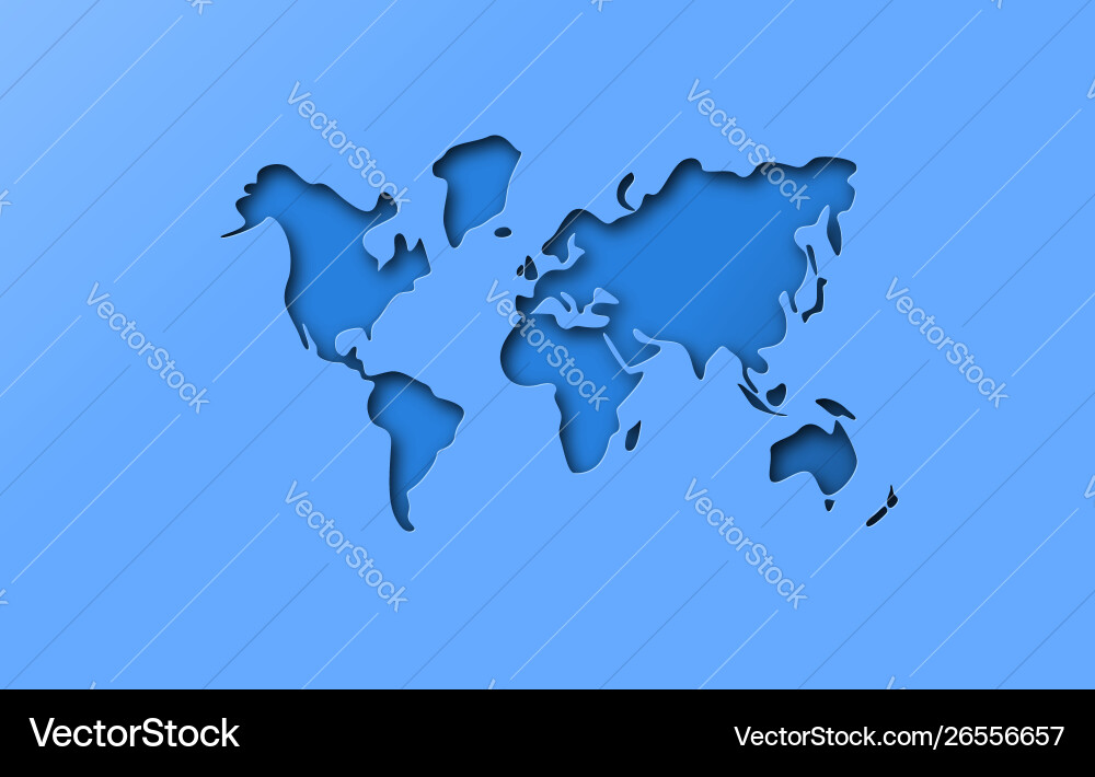 Blue papercut cutout world map concept Royalty Free Vector
