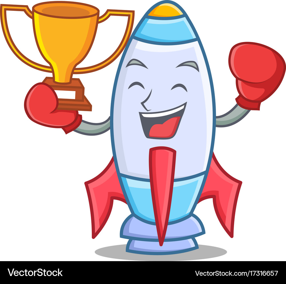 Boxing winner cute rocket character cartoon Vector Image