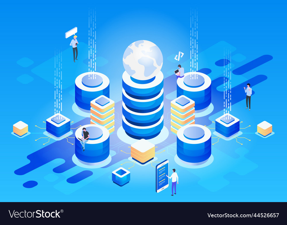 Concept of data network management isometric Vector Image Concept of data network management isometric Vector Image