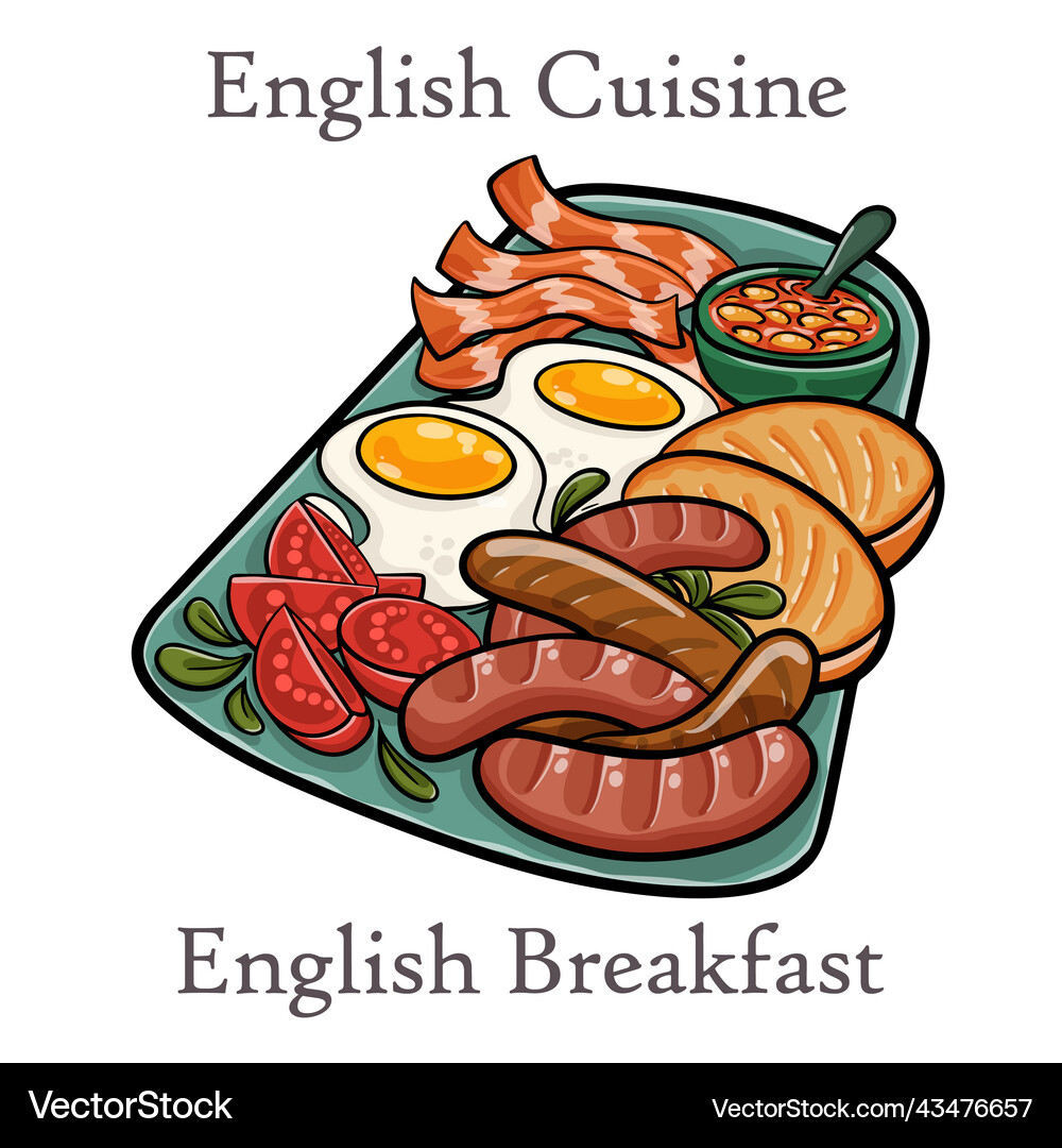 Full english breakfast with bacon sausage egg Vector Image